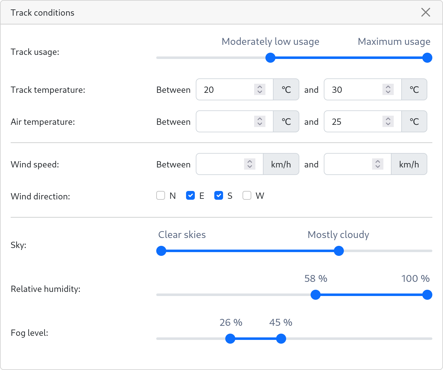 Track conditions filtering